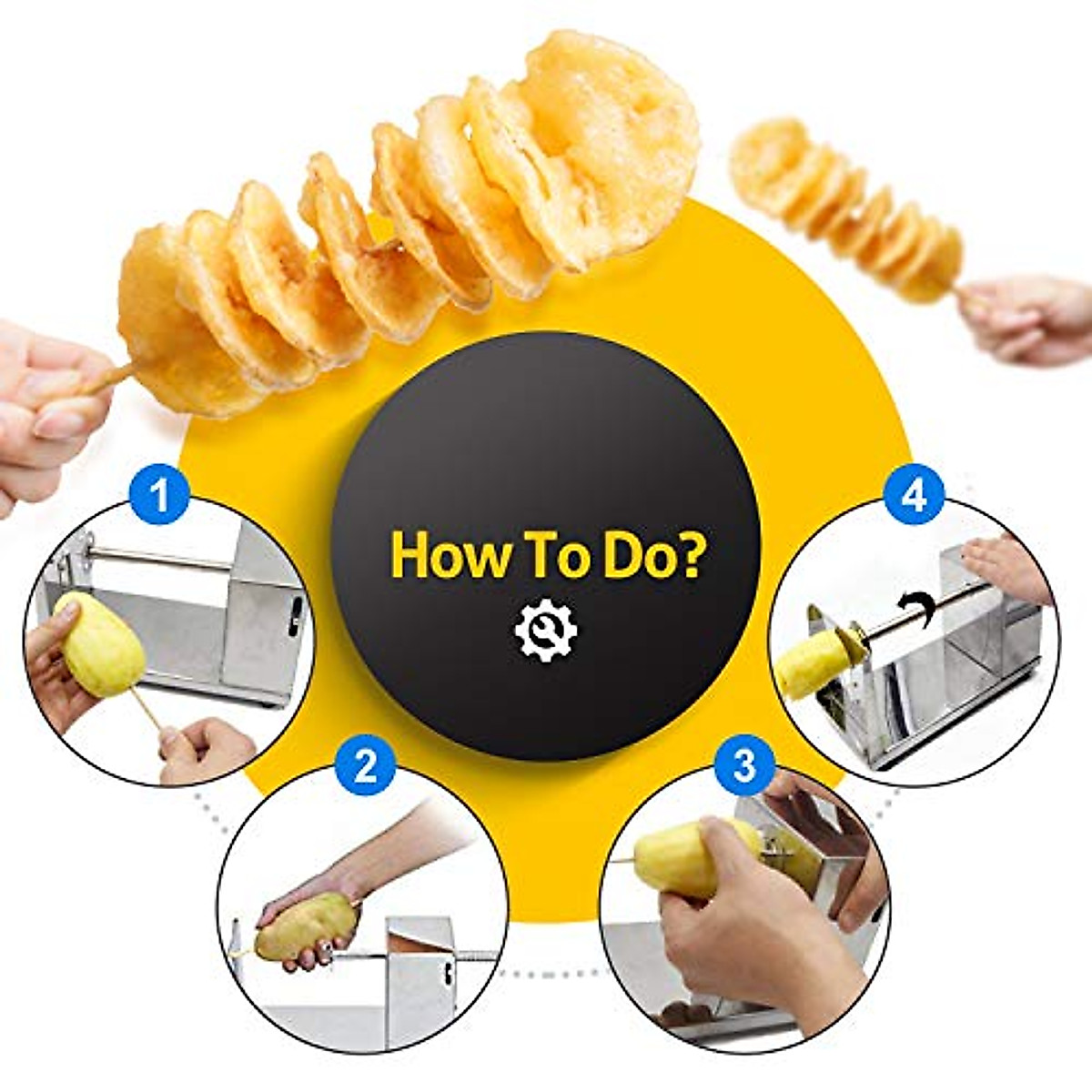 RioRand Manual Stainless Steel Twisted Potato Slicer Spiral Vegetable Cutter French Fry