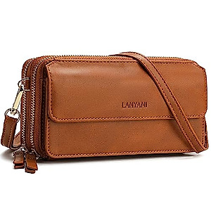 Small Purses For Women Cellphone Crossbody Bags RFD Wallet Purse Shoulder Handbag With Wristlet Strap (Dark Brown)