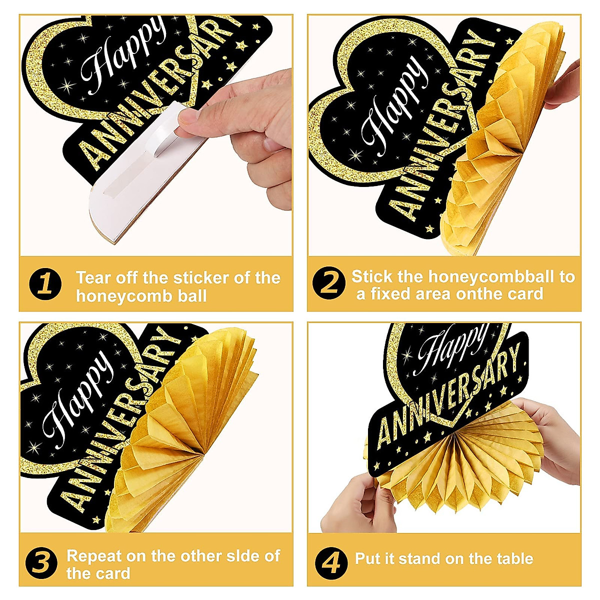 Happy Wedding Anniversary Decorations Table Honeycomb Centerpiece, 8pcs Anniversary Theme Party Supplies for Adult, 10th 25th 30th 40th 50th 60th Anniversary Table Decor Sign