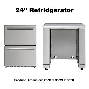 SINDA 7 Piece Modular Outdoor Kitchen Suit, w/Pizza Oven, 4 Burner Natural Gas Grill, BBQ Grill Cabinet, 24" Fridge Drawer, Appliance Cabinet, Sink Cabinet, Coner Cabinet (with Natural Gas Kit)