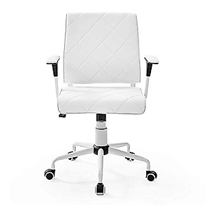 Modway Lattice Modern Faux Leather Mid Back Computer Desk Office Chair In White