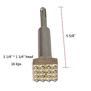 ACTINTOOL 5 5/8 in. x 1 1/4 in. 16 Tips Concrete Repair Patch Prepare SDS Plus Bushing Tool, 1 1/4 Inch Square Head Concrete Roughness Coating Remove Bushing Bit for Rotary Hammer (Pack of 1)