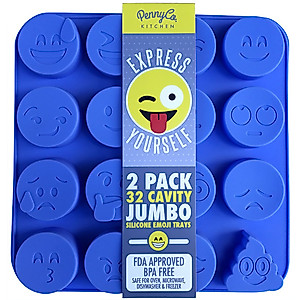 Jumbo Sized Silicone Emoji Molds - 32 Cavity 2 Pack Set by PennyCo Kitchen