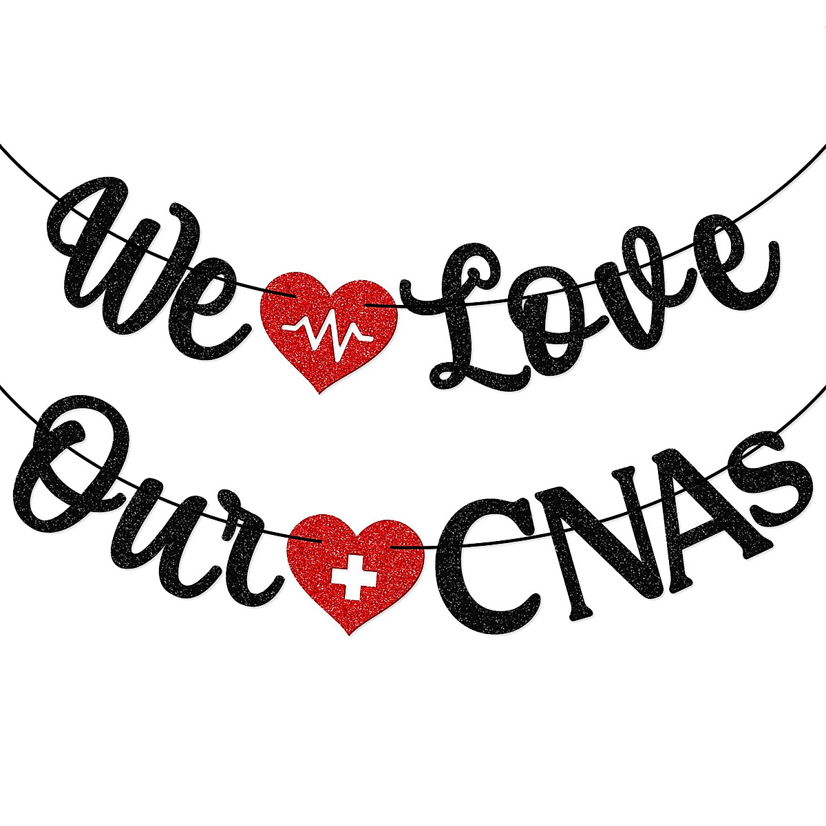 Firefairy We Love Our CNAs Banner, CNA Appreciation Banner, Happy CNA Week Party Decor, Thank You CNAs Party Decor, Nursing Assistant Week Banner, Black and Red Glitter
