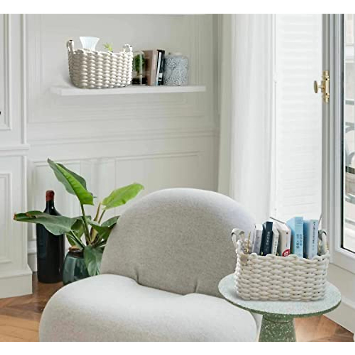 ART pinecone 2 Pack nursery basket set, Cotton Rope Foldable Baskets, Hand Woven cube Storage bins for Jewelry, Remote, Fruits, cute soft fabric basket, Shelf storage basket(Off-White)