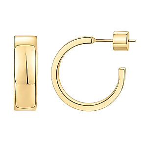 PAVOI 14K Yellow Gold Plated Square Edge Hoop Earrings for Women | Chunky 15MM Diameter Hoop Earrings