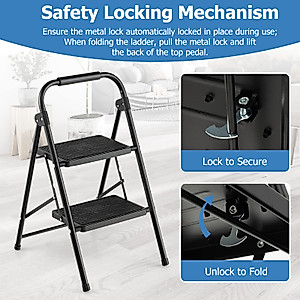Nightcore 2 Step Ladder, Folding Step Stool w/Padded Handgrip & Wide Anti-Slip Pedal, Lightweight Portable Metal Tool Ladder, 330 LBS Capacity, Multi-Use Sturdy Ladder for Kitchen & Household