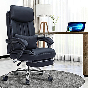 High Back Office Chair with Lumbar Support and Footrest, Executive Computer Desk Chair with Padded Headrest and Armrest, Adjustable Height Tilt Angle Swivel Task Chair for Home Office (Black)