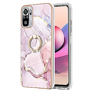 Dinglijia for Redmi Note 10 4G Case, Note 10S Case, Soft TPU + IMD Marble Pattern Shiny Ring Kickstand Case for Girls and Women, Camera and Screen Protection Case for Redmi Note 10 4G BKZH Rose Gold