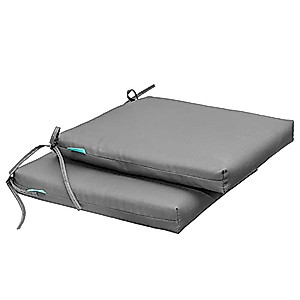 QILLOWAY Outdoor Indoor Seat Cushions, Square Foam Dining Chair Pads,All Weather, 17"x17"x3",2 Count (Light Grey)