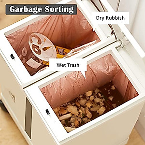 Sequpr Kitchen Trash Can with Lid can Slide 40l(20l+20l), 2 x 5.28 Gal Garbage Can for Kitchen Outdoor, Double Trash Cabinet Cans Bin with Holder, Plastic Storage Recycling Bins, White