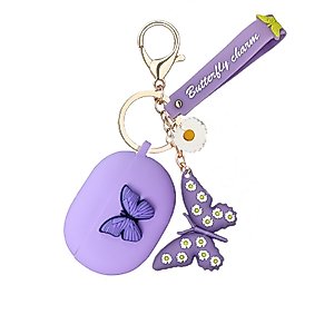 Cute Case for New Beats Studio Buds + 2021/2023 with Butterfly Keychain,Kawaii Silicone Beats Studio Buds Charging Case Cover Wireless Earbuds Protective Accesorries for Women Girls (Purple)