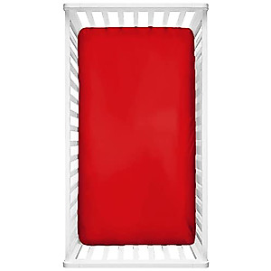 American Baby Company Supreme 100% Natural Cotton Jersey Knit Fitted Crib Sheet for Standard Crib and Toddler Mattresses, Red, Soft Breathable, for Boys and Girls, 28 X 52 Inch