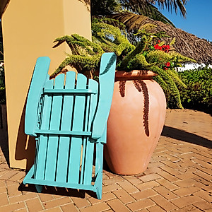 PolyTEAK Folding Adirondack Chair, Premium Weather Resistant Poly Lumber, Outdoor Patio Furniture, Up to 300 lbs, Plastic Adirondack Chairs for Patio Garden Fire Pit (Classic, Blue)