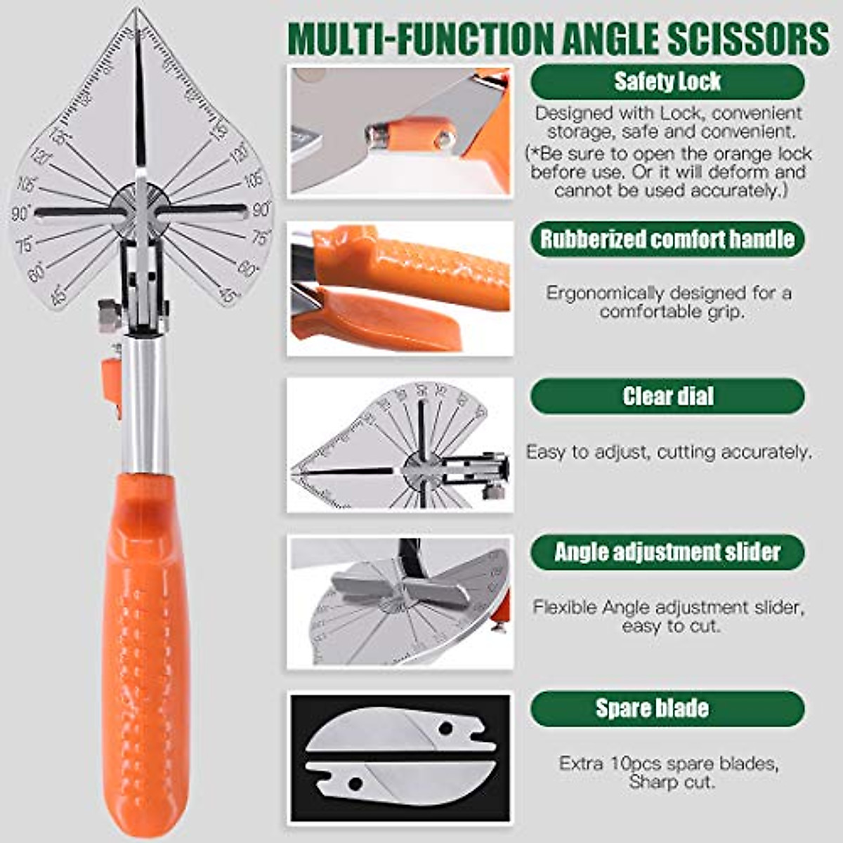 Keadic 7Pcs Multi Angle Miter Shear Cutter with Wrench and Upgrade Spare Blades, Quarter Round Cutting Tool for Wire Troughs, Soft-cut Corners (45 Degree to 135 Degree)