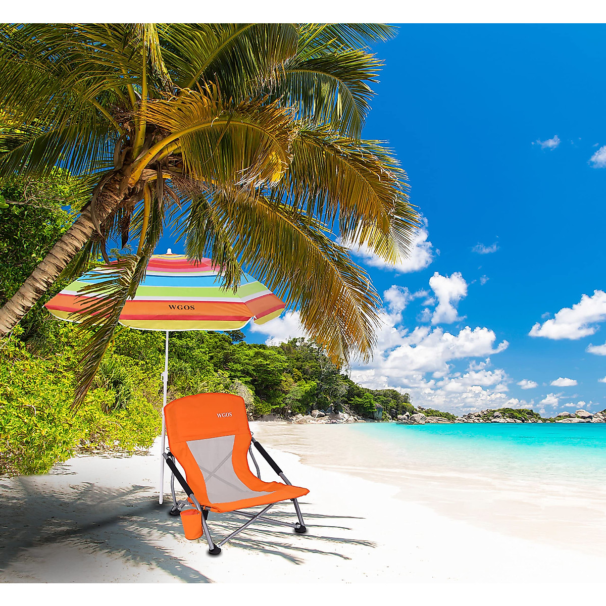 Beach Chair, Beach Chair and Umbrella, Folding Beach Chair, Beach Chairs for Adults, Low Beach Chair, Folding Chair with Umbrella, Camping Chair, Sillas De Playa (1-Pack Orange)