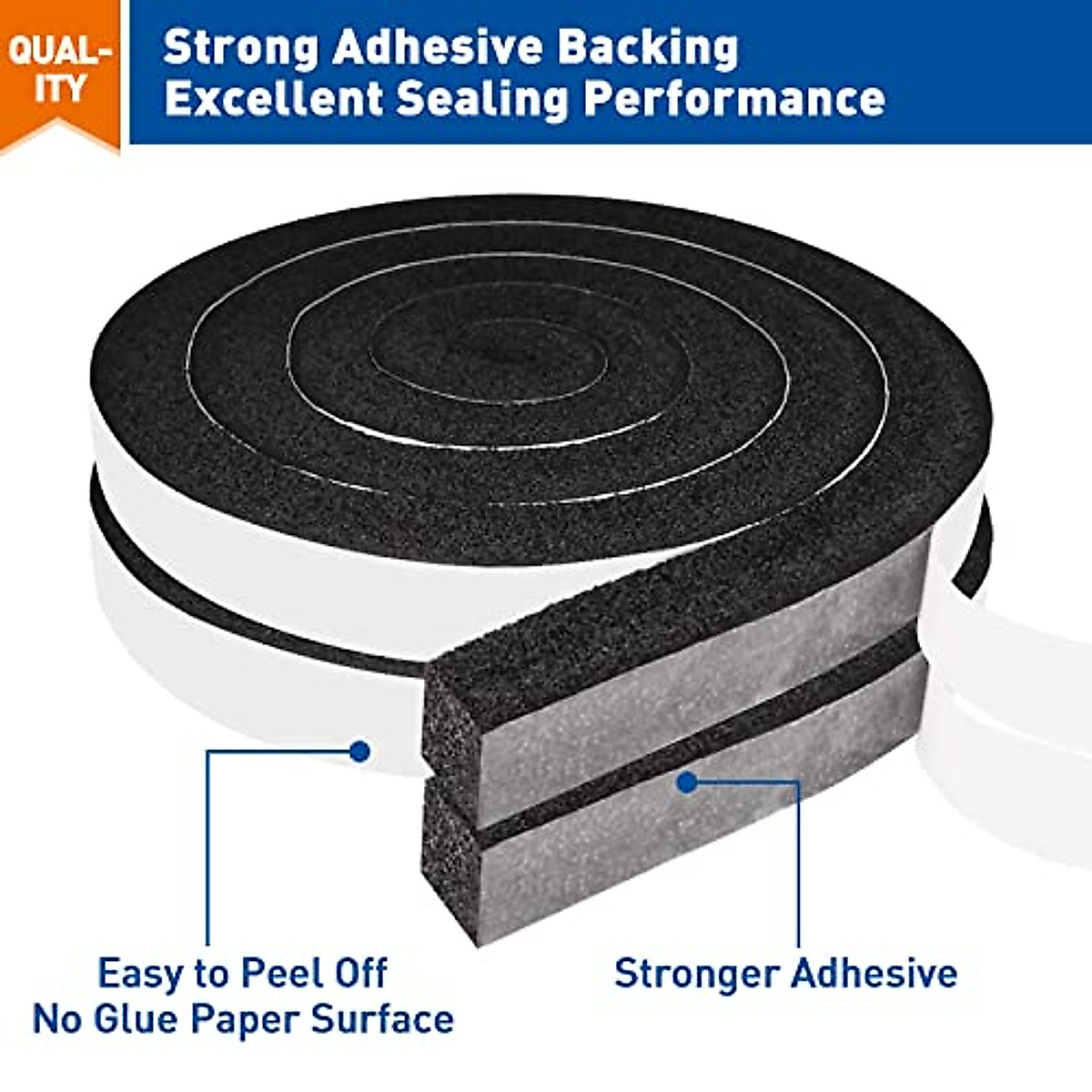 MAGZO Adhesive Foam Weather Stripping 1 Inch W X 1 Inch T, Thick Window Air Conditioner Sealer Open Cell High Resilience, Total Length 13 Feet (6.5ft x 2 Rolls)