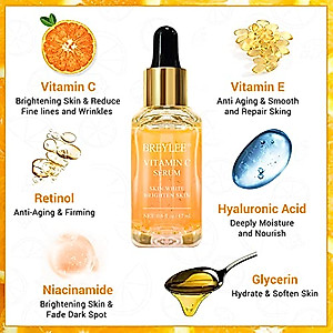 Vitamin C Serum for Face, BREYLEE Vitamin C Facial Serum, Moisturizing Face Serum, Anti Aging Serum for Skin Care, Brightening Skin with Hyaluronic Acid, Vitamin E, Retinol, Nicotinamide 0.6 Fl Oz