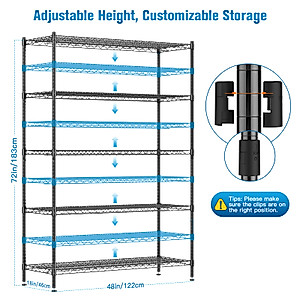 Wire Shelving with Wheels, 48x18x72 Inch, 3000 Lbs Storage Shelves Heavy Duty, Commercial-Grade Adjustable Utility Shelf, NSF-Certified Metal Storage Rack with Shelf Liners, 5-Tier, Matte Black
