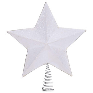 Kurt Adler 13.5-Inch 5-Point White and Silver Star Treetop