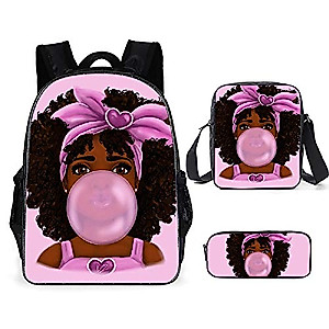 Children's Backpack-African Girl 3D Printed School Bag Set Childrens Backpacks With Shoulder Bag Pencil Bag Set 3pcs Set