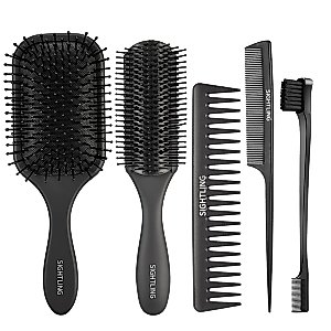 SIGHTLING 5PCS Paddle Hair Brush Set, Detangling Brush and Hair Comb Set for Men and Women, Great On Wet Dry Long Thick Thin Curly Natural Hair