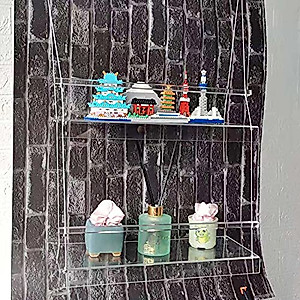 Pectt Three Tier Window Plant Shelf, Clear Hanging Wall Shelves with Rope, Plastic Storage Organizer Shelf Plant Display for Living Room Kitchen, Bathroom Over The Toilet Storage