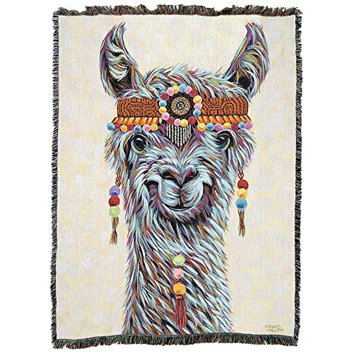 Pure Country Weavers Hippie Llama Blanket by Carolee Vitaletti - Cute Funny Gift Tapestry Throw Woven from Cotton - Made in The USA (72x54)