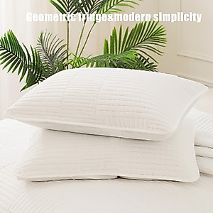 Whale Flotilla Ultra Soft Queen Quilt Bedding Set, Lightweight Microfiber White Quilts Bedspreads Full Size, 3 Piece Ultrasonic Geometric Coverlet Bed Cover for All Seasons