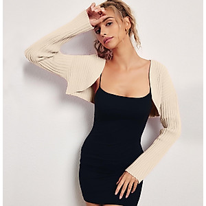 LILLUSORY Womens Crop Cardigans Sweater Bolero Shrug Y2K Cute Tops Fall Fashion Trendy Long Sleeve Outfit 2025 Light Apricot Medium