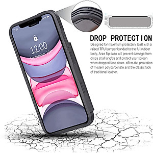 Arae Compatible for iPhone 11 Case with Card Holder - Wallet Case with PU Leather Card Pockets Back Flip Cover for iPhone 11 6.1 inch - Black