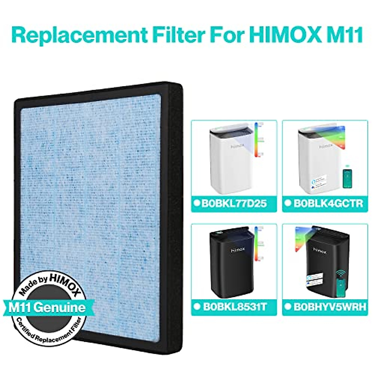HIMOX M11 Air Purifier Replacement Filter, Medical Grade Genuine H14 True HEPA Filter (99.99%) with 5-Stage Air Filtration System for Home Large Room Bedroom Pets