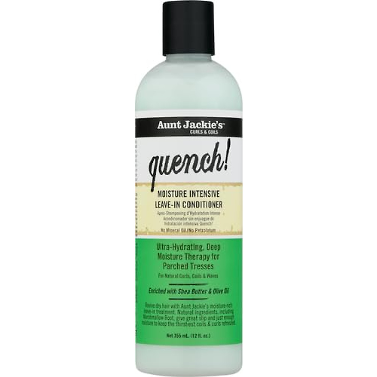 Aunt Jackie's Curls and Coils Quench Moisture Intensive Leave-In Hair Conditioner for Natural Curls, Coils and Waves, Enriched with Shea Butter, 12 oz
