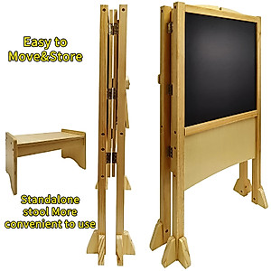 Leipal Foldable Kitchen Step Stool for Kids Toddlers with Drawing Blackboard Folding Toddlers Extra Small Stool Wooden