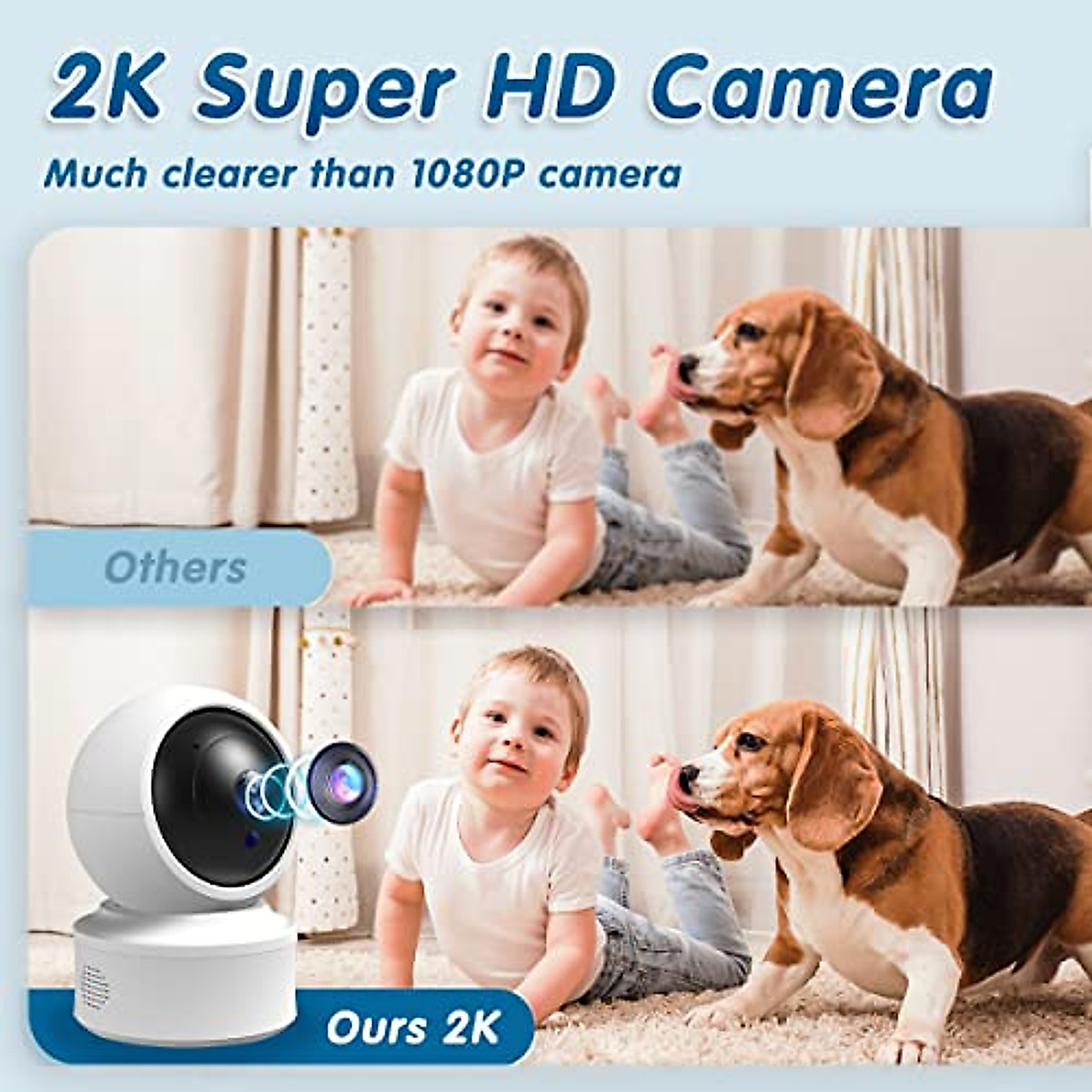Indoor Security Camera, 2K HD Pan/Tilt Wireless Pet Camera for Baby Monitor, 5G & 2.4G WiFi Home Security Camera for Dog/Nanny, Night Vision, Siren, Compatible with Alexa (64G SD Card)
