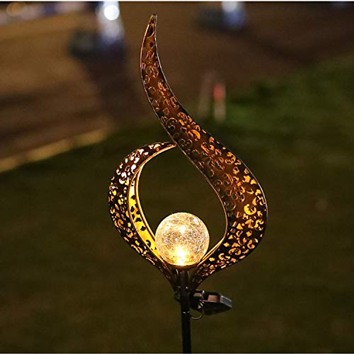 HDNICEZM Garden Solar Light Outdoor Decorative, Flame Crackle Glass Globe Stake Metal Lights，Waterproof Warm White LED for Pathway, Lawn, Patio, Yard.