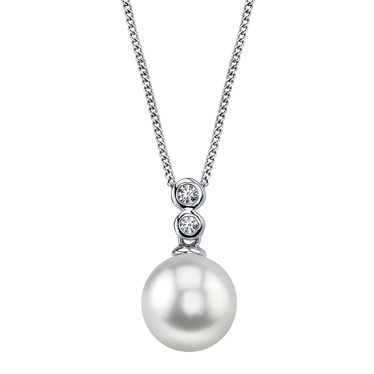 The Pearl Source 8-9mm Genuine White Freshwater Cultured Pearl & Cubic Zirconia Double Pendant Necklace for Women