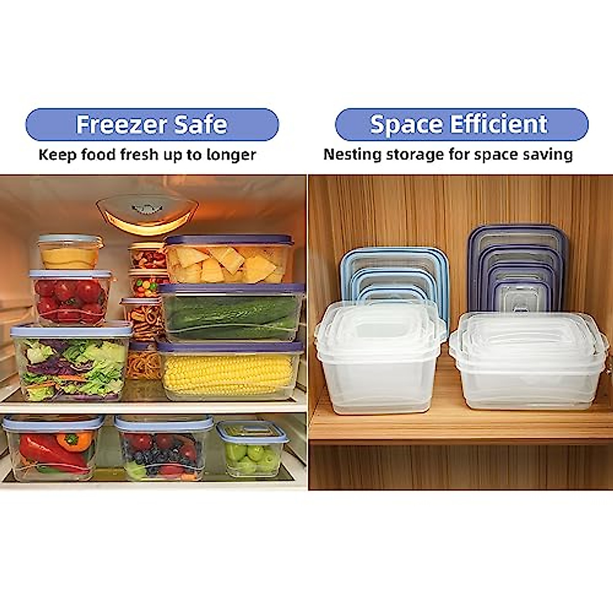 GiFBERA 40-Piece Food Storage Containers with Lids and Vent (20 Containers & 20 Lids) - Food Grade Kitchen Organization for Leftover, Meal Prep, Lunch - Microwave Dishwasher Safe