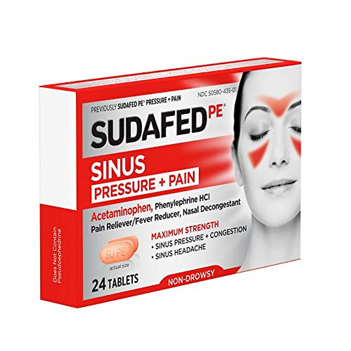 Sudafed PE Sinus Pressure + Pain Relief Maximum Strength Non-Drowsy Decongestant, 24 Count