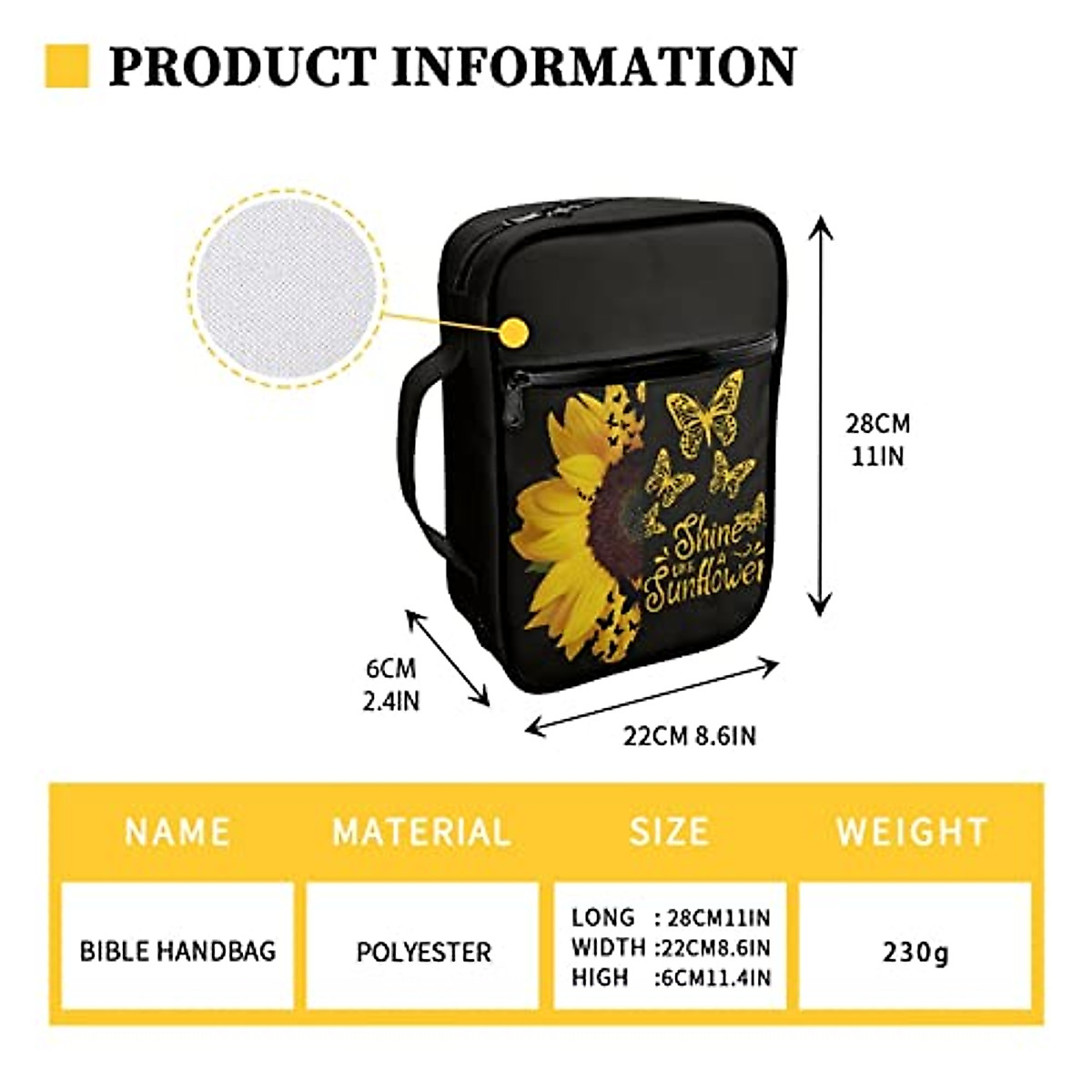 SCRAWLGOD Sunflower Butterfly Print Bible Cover Case for Women Girls Teens Scripture Bag Book Protective,Bible Tote Bag Book Cover, Bible Accessories, Christian Gifts