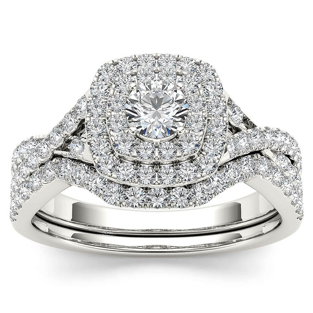 De Couer 10k White Gold 7/8ct TDW Diamond Double Halo Engagement Ring Set (H-I, I2) (7)