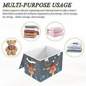 DALAWU Containers Baskets with Lids Christmas Reindeer with Red Nose Foldable Storage Bins Organizer with Lid Collapsible Storage Boxes for Home Bedroom Closet Office