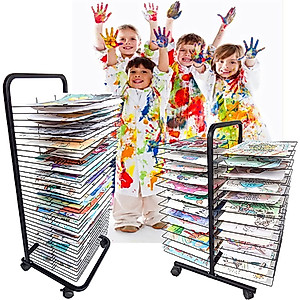 Art Drying Rack, 25-Tier Mobile Clothes Rack with Wire Rack for Artwork, Drying and Printing Rack, Protect Artwork While Drying, Great for Schools and Art Clubs