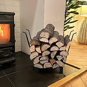 GREEN PARTY Firewood Rack 20 Inch Indoor/Outdoor Firewood Holder, Log Rack Wood Holder for Fireplace, Kindling Wood Storage and Wood Stove Accessories(Black)