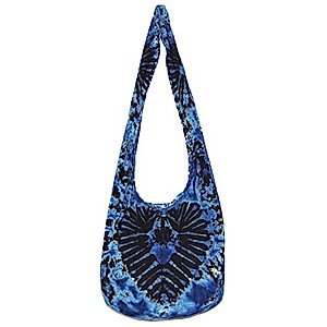 TIE DYE Bohemian Hipster Hobo Boho Hippie Crossbody Bag Purse Black Tone 39" (BlueBlackHeart)