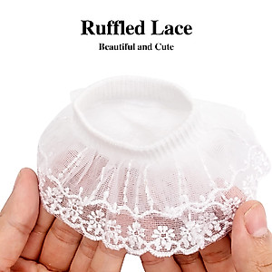 Looching 5 Pairs Toddler Baby Girls Ruffle Lace Trim Socks Eyelet Cotton White Frilly Ankle Soft Dress Socks Kids Princess Socks 1-13T (White, 4-6T)