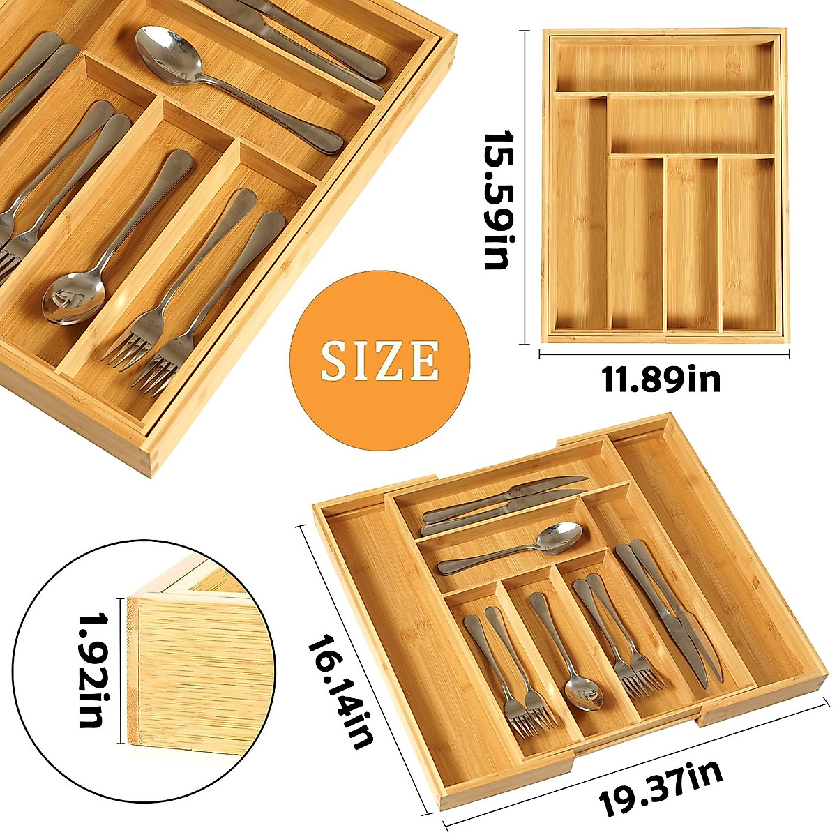 KAEASOUS Bamboo Expandable Drawer Organizer - cutlery drawer organizer for Utensils and Cutlery, silverware drawer organizer tray- Adjustable and Large Silverware Drawer Organizer for Cabinets