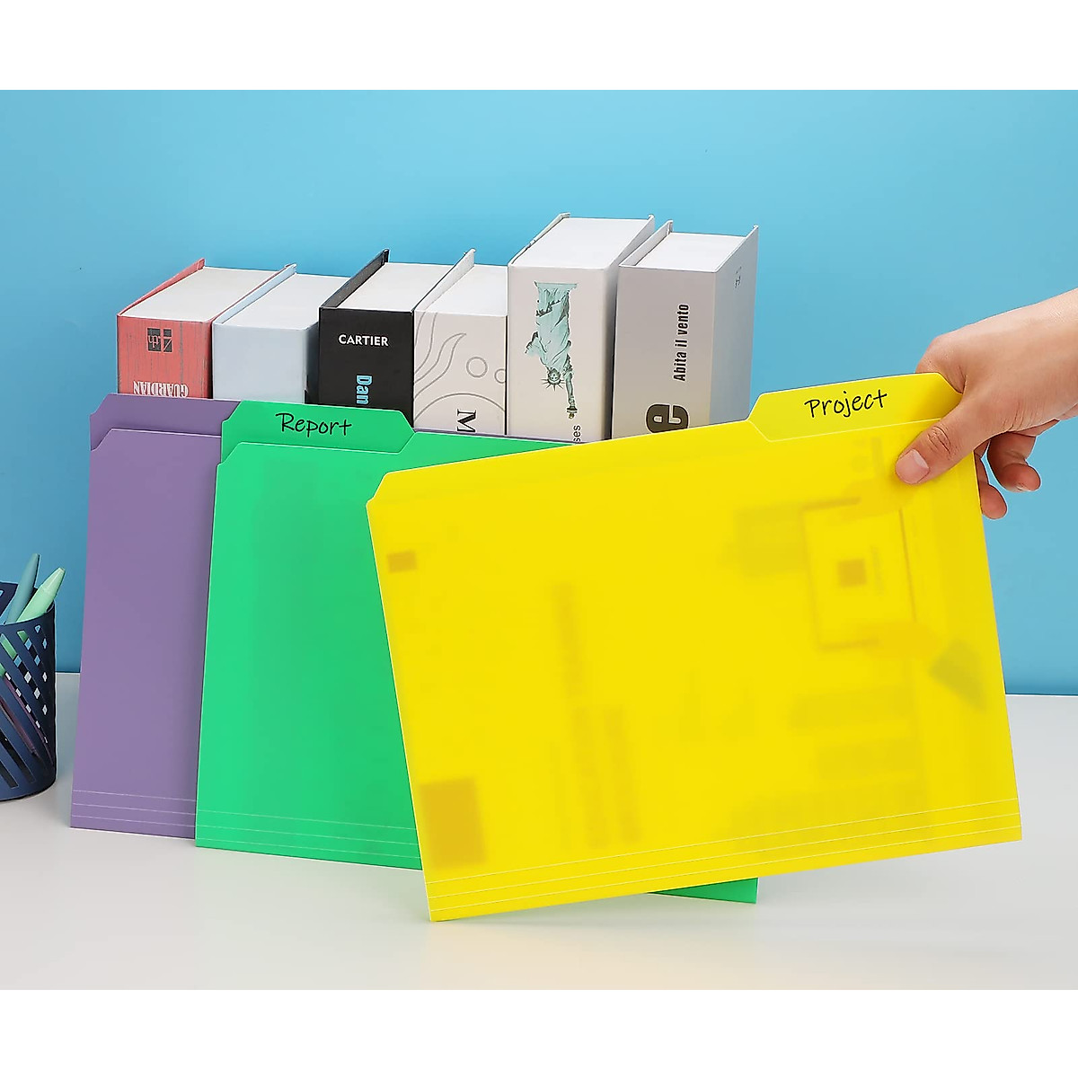 KTRIO 9 Pack Plastic File Folders Colored Folders - 9 Assorted Colors Letter Size File Folders Poly Filing Folders Heavy Duty 3 Tab Folders, 1/3 Cut Erasable Tabs for Office School Home Organization