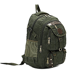 DRF Vintage Canvas Backpack Tactical Military Style 15.6" Laptop School Bag Rucksack BG-77 (Green)