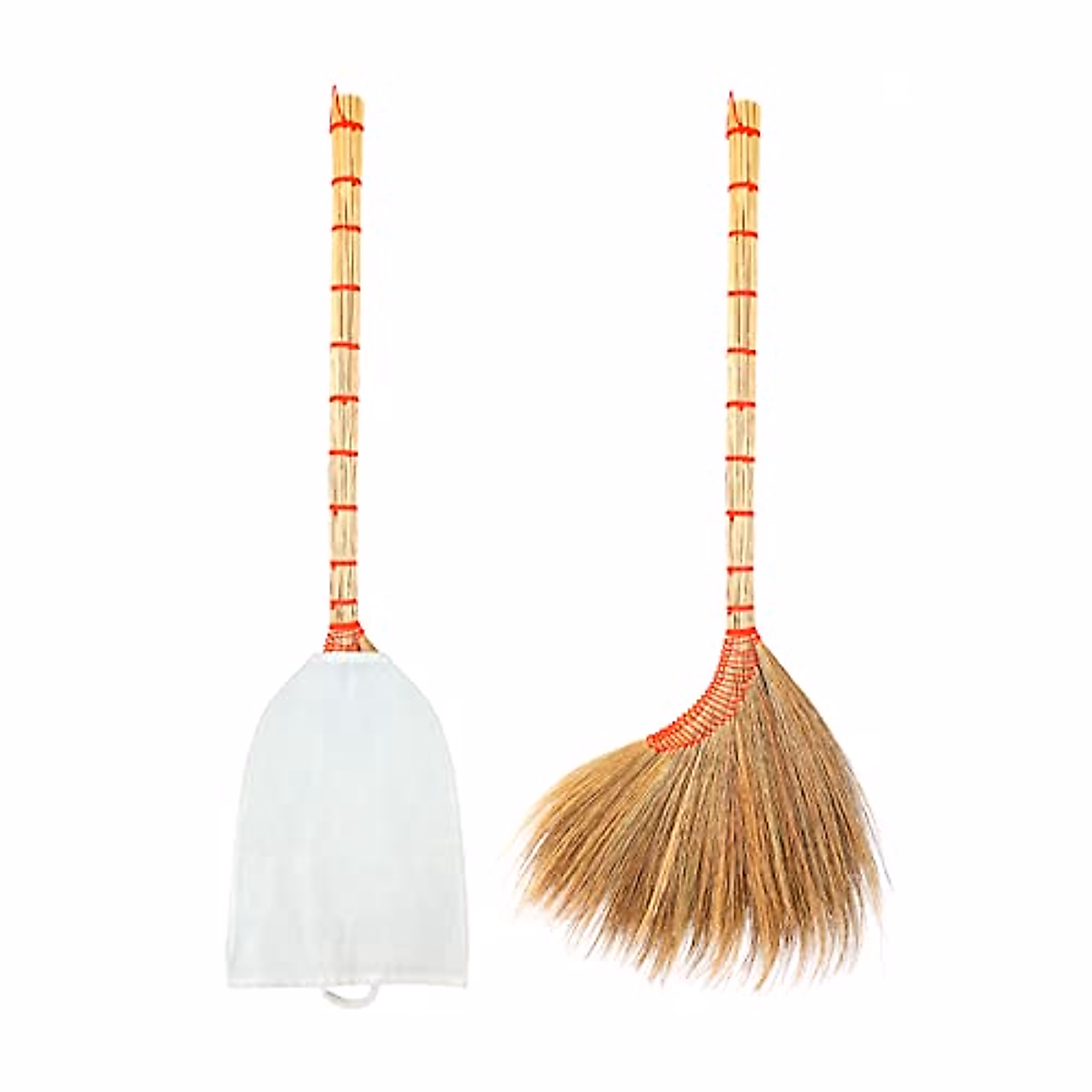 Generic Handmade Grass Thai Broom Extra Thick Bristle Brush Head Traditional Asian Whisk Sweeper Broomcorn Plus 100 Percent Cotton Dust Cover, 40 x 18 x 1.5 inch, Red